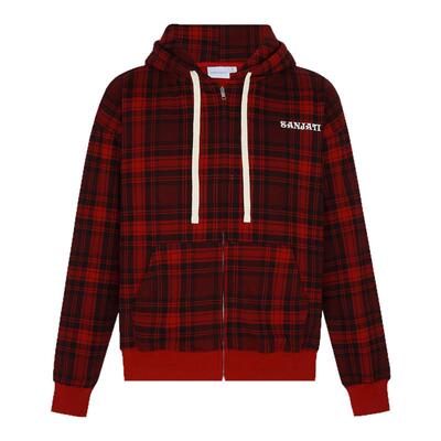 格子sanjati休闲拉链卫衣卫衣
