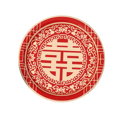 喜庆一次性结婚纸盘碟子婚庆喜宴酒席干果喜糖瓜订婚喜事红色餐盘