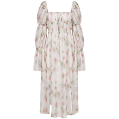 莫奈花园虚幻花法式复古连衣裙