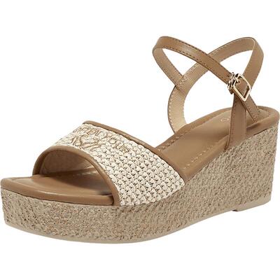 百思图2025夏季新款时尚舒适羊皮厚底坡跟一字带女凉鞋C5972BL5