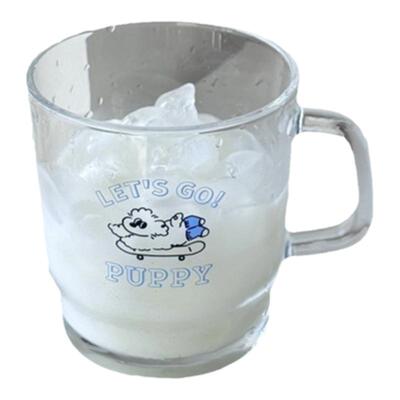 透明玻璃杯把杯ins风简约卡通猫咪咖啡水杯家用情侣早餐350ml杯子