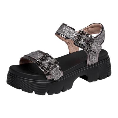 接吻猫闪钻魔术贴勃肯凉鞋女