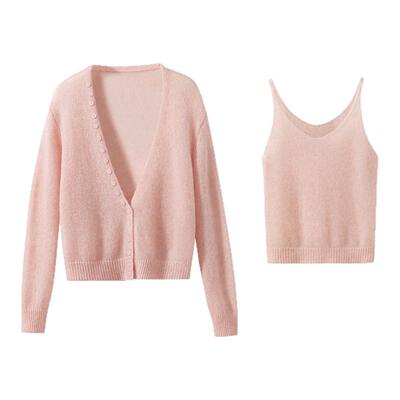 羊毛开衫+内搭背心套装两件套