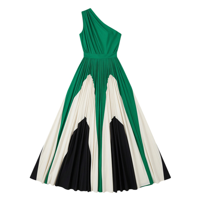 宽松拼接斜肩印花连衣裙