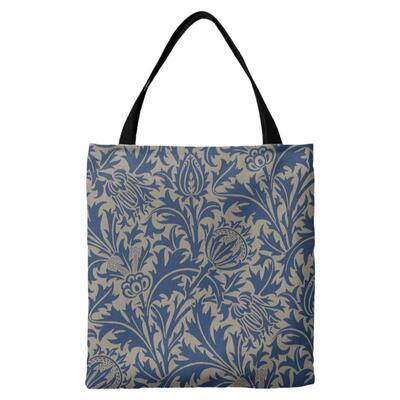 美式复古蓝叶纹拉链帆布包单肩包