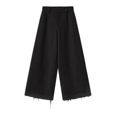 夹生黑色极简裁剪摆长裤