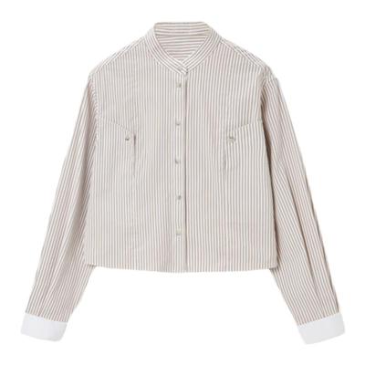 OVV海军风条纹棉感长袖衬衫