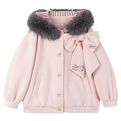 KEIKO蝴蝶结甜系大毛领毛呢外套