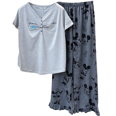 GillAimar小熊家睡衣女款夏季可爱V领薄款米奇短袖家居服套装8547