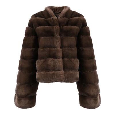 老钱风紫貂色獭兔毛皮草外套