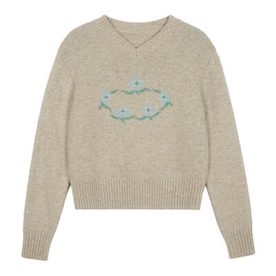 跳舞花花图案毛衣套头针织