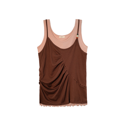 不对称双层拼色背心设计师品牌