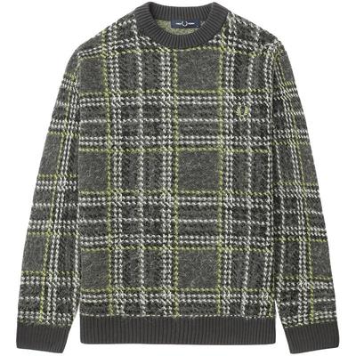 FRED PERRY男士休闲针织衫2025冬季宽松圆领格子麦穗刺绣潮K1552