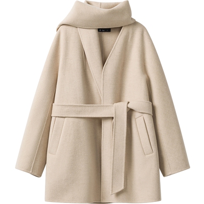 播 bo 商场同款围巾披肩式羊毛呢大衣女24冬新外套BDR4AD2719