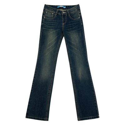 26春夏美式复古水洗做旧辣妹街头超低腰深蓝色显瘦直筒牛仔裤子女