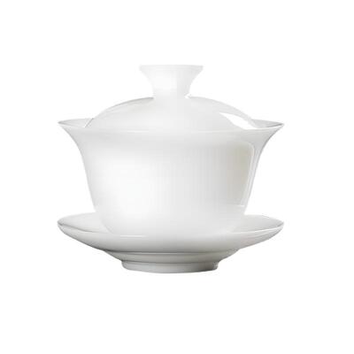 羊脂玉盖碗德化白瓷三才盖碗家用