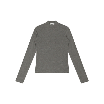 FUNKYFUN 黑灰色基础同色绣标修身弹力小高领长袖打底衫