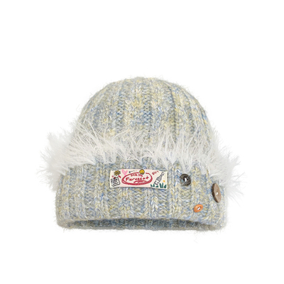 纽扣针织毛线帽保暖宽松护耳