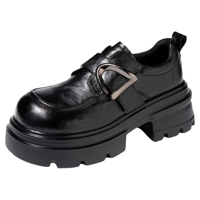 厚底增高乐福鞋女皮带扣高跟单鞋