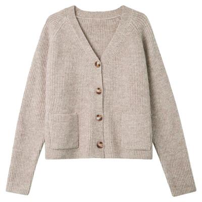 布景宽松V领条纹针织开衫外套