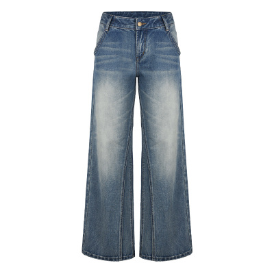 SEEKSIMPLE 中低腰复古洗水浅蓝直筒牛仔裤女宽松显瘦休闲裤D0564