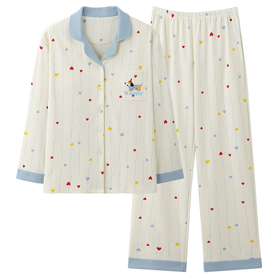 芬腾可安纯棉女款睡衣春秋季长袖带胸垫秋款家居服防凸点2025新款