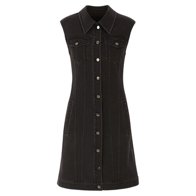 AUM噢姆春季连衣裙文艺修身深蓝色中长收腰a字摆牛仔裙女