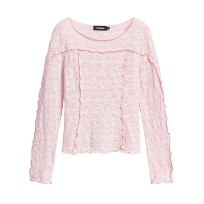 Desigual26春夏新品合体肌理分割密拷圆领女式T恤