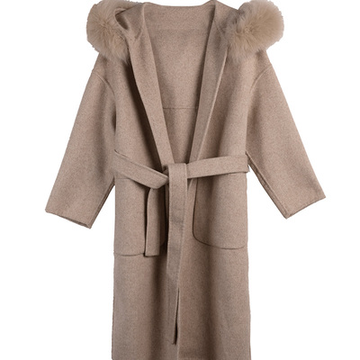 大狐狸毛领双面羊毛大衣毛呢外套