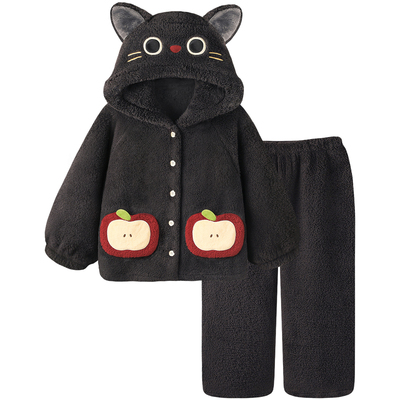 珊瑚绒睡衣女款冬季可爱猫咪套装