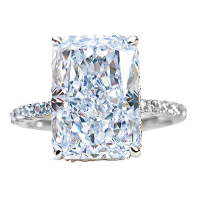 简约雷迪恩碎冰切925银长方戒指