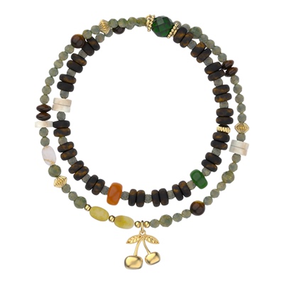 GOOGMO双层叠戴虎眼石玛瑙手串绿石榴石串珠小众设计感手链