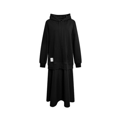 NAZ那子大码秋季韩系连帽卫衣拼接显瘦百搭胖mm大版女懒人连衣裙