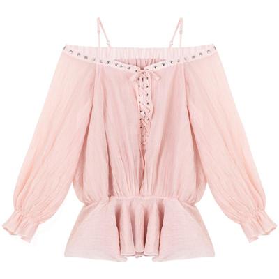 KEIKO铆钉绑带一字露肩连衣裙