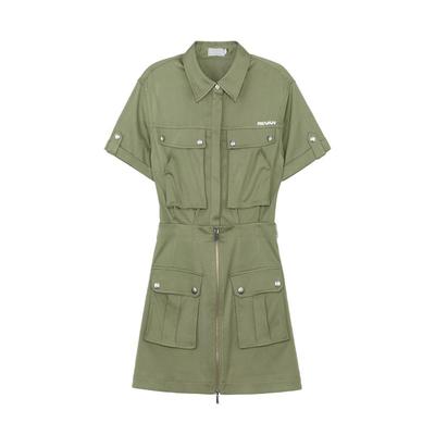 REVAN芮范设计师款酷飒干练湿地绿连衣裙RM31101205