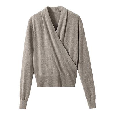 简约通勤交叉V领针织套头衫上衣