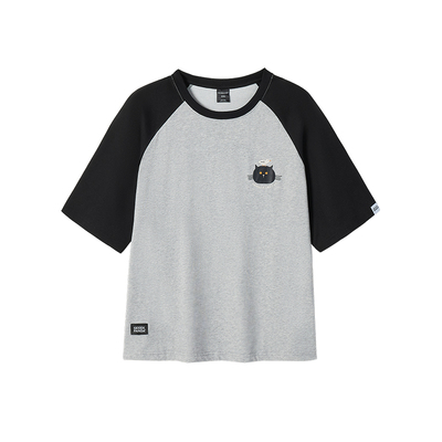 大码男夏卡通印花插肩袖圆领T恤