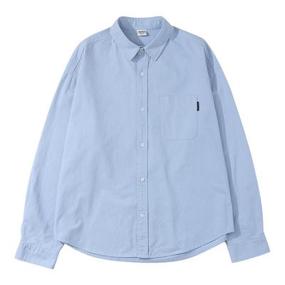 美式休闲纯色宽松纯棉长袖衬衣