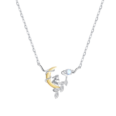 月亮兔子纯银月光石项链送女朋友