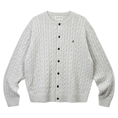 SUPERTOFU果实扣 羊毛混纺  麻花编织 黑豹徽章 开衫毛衣 AW25