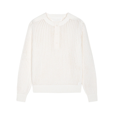 LESS新款套头圆领镂空针织衫女