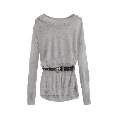 Lovedeath灰色破洞镂空针织罩衫