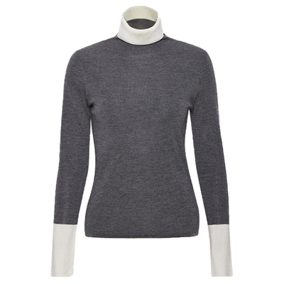 MOORING泊 半高领撞色扬子纱打底上衣女羊毛针织毛衫长袖秋冬女装