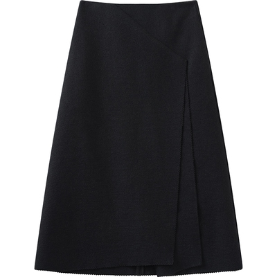 播 bo 商场同款开叉羊毛半身裙女26春新品黑色垂感裙子BDT1BD2138