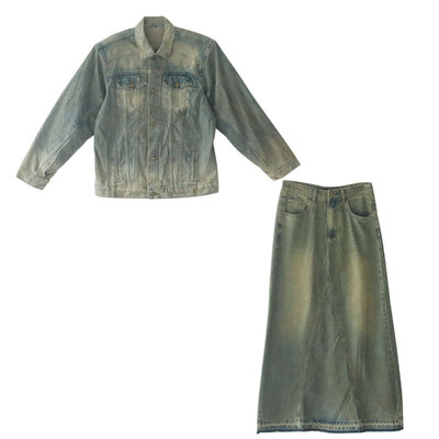 Lonslan做旧牛仔上衣+半身裙