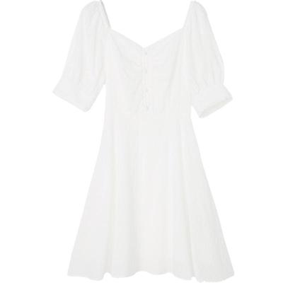 Oece复古小碎花连衣裙夏季新款女法式泡泡收腰气质裙子