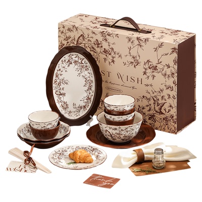 漫时光鹊跃枝头餐具套装陶瓷碗盘家用新款高颜值碗具乔迁结婚礼物