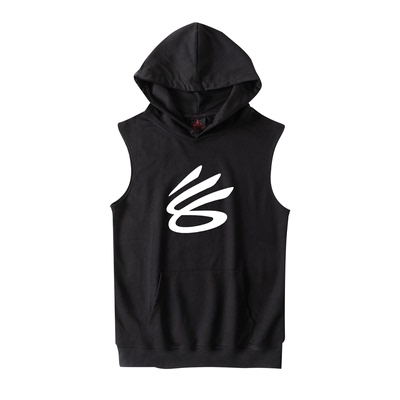 库里同款美式休闲无袖连帽卫衣