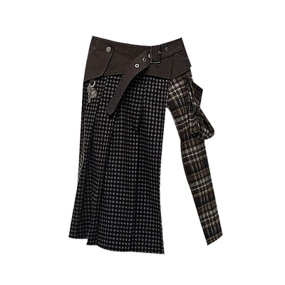 春季韩系气质拼接开叉屁帘长裙子