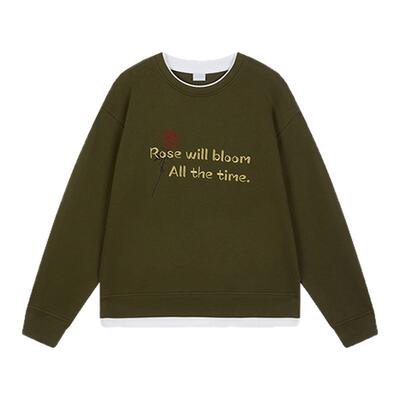 MOUSSY 2026春季新品文艺风立体刺绣玫瑰字母卫衣女028IAB90-1037